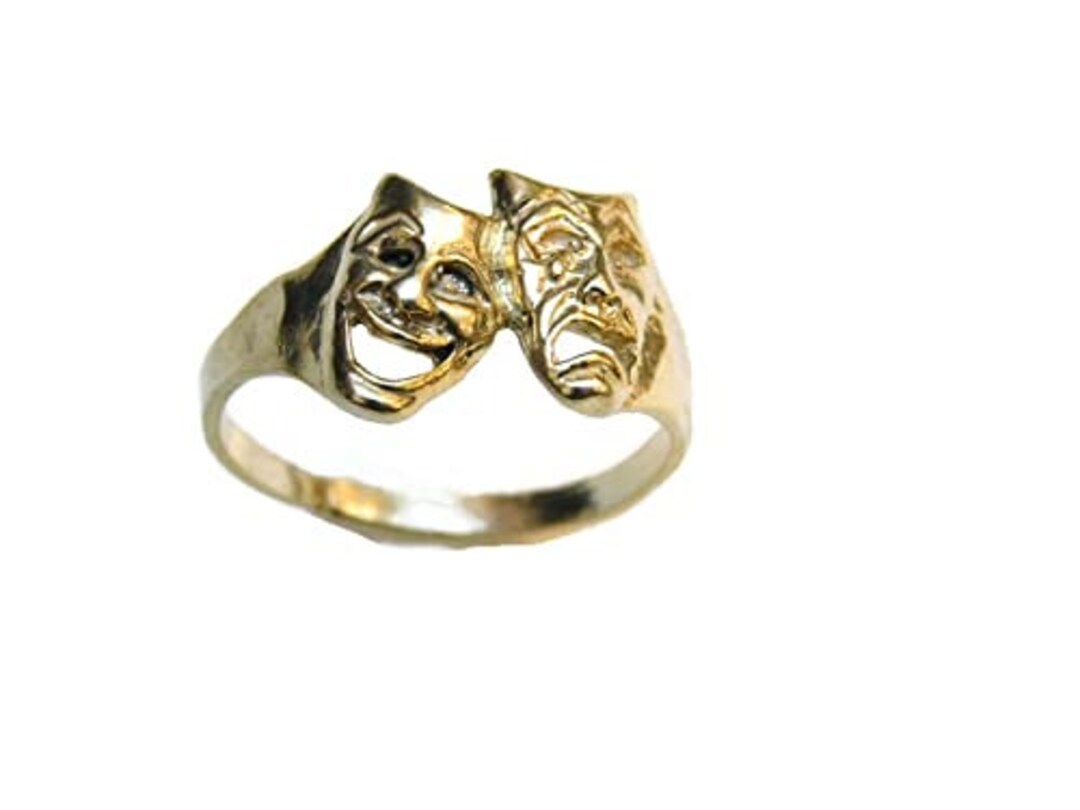 Classic Comedy and Tragedy Ring Solid 14K Yellow Gold - Etsy