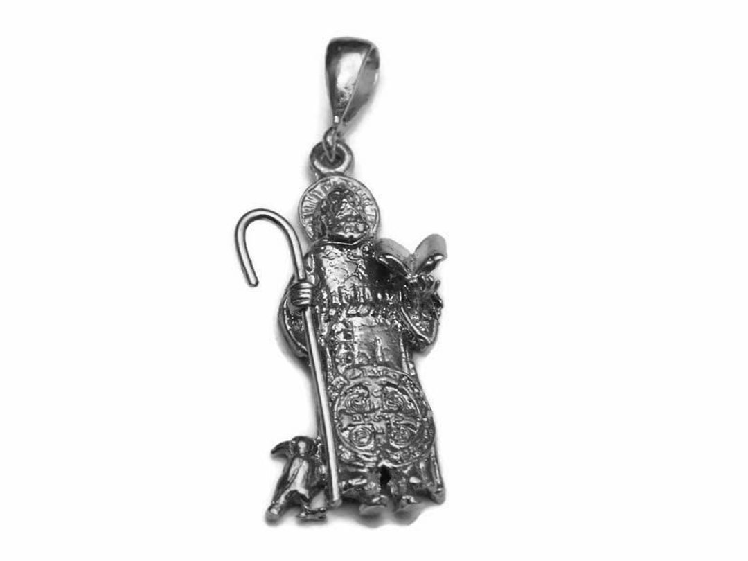 Saint Benedict Figure (san Benito) With Staff Pendant .925 Sterling ...