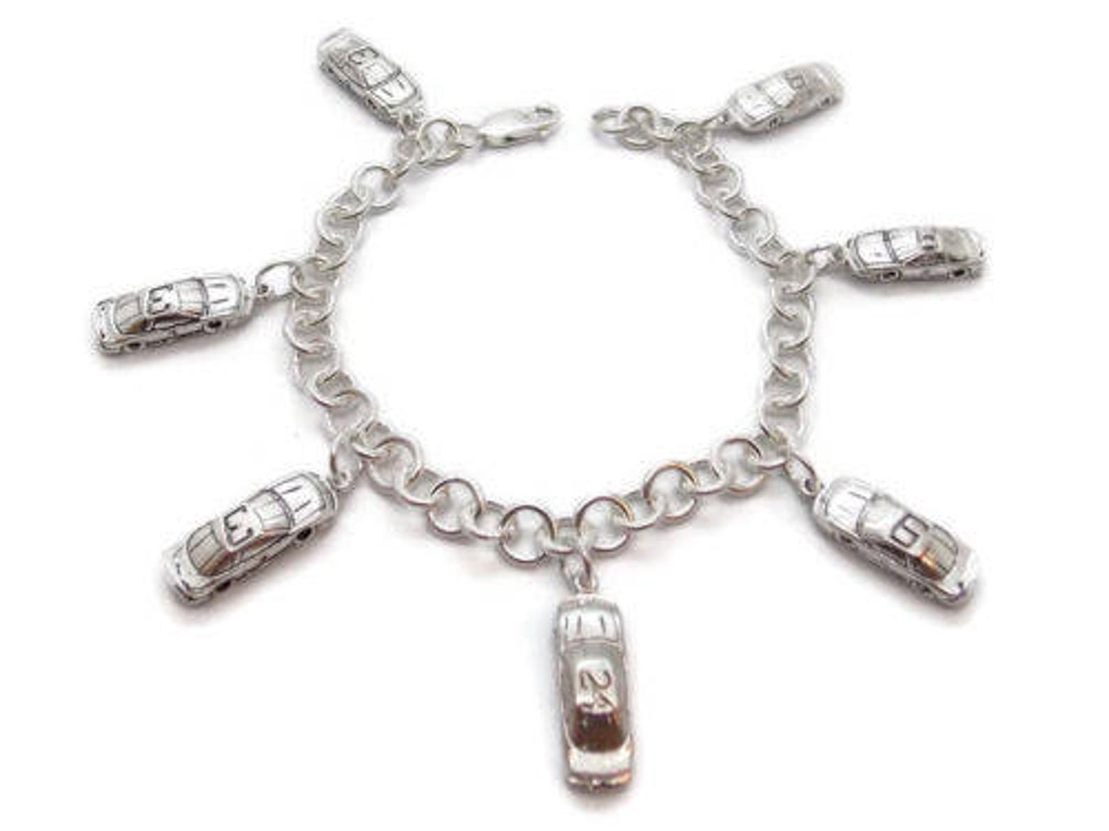 Charm Bracelet With 7 Racing Car Charms Handmade .925 Sterling | Etsy