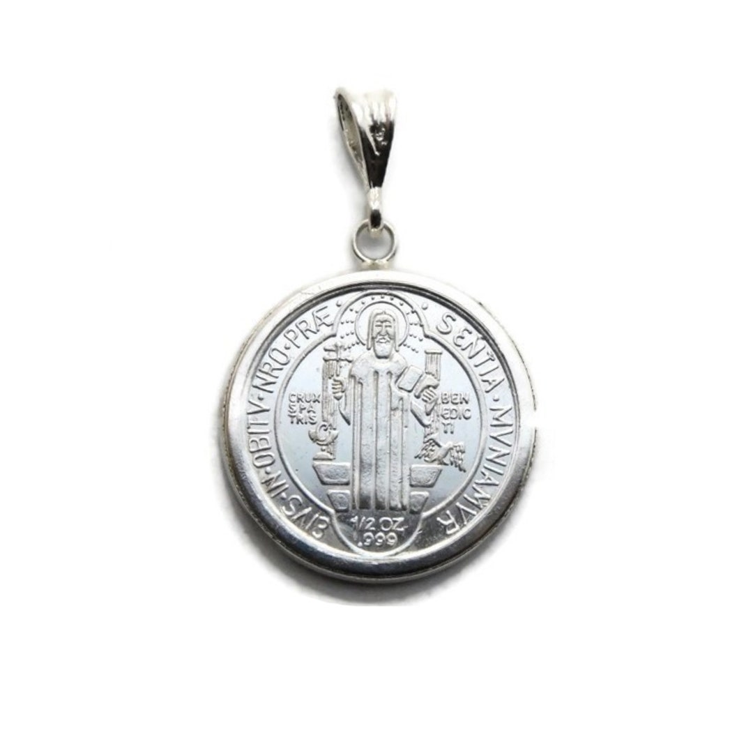 St. Benedict .999 Pure Silver Coin on a .925 Sterling Silver Charm ...