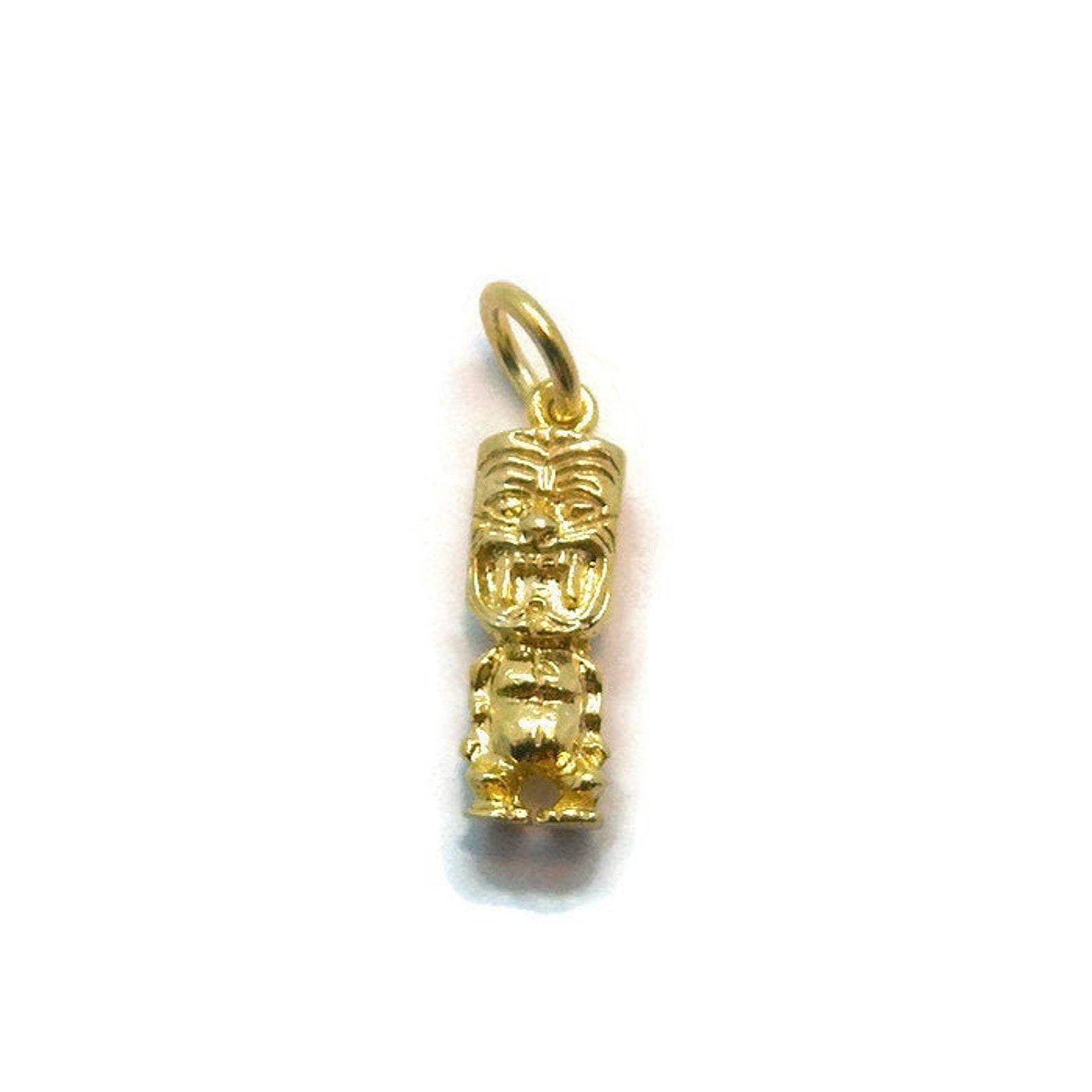Tiki Statue Pendant Charm 14k Yellow Gold | Etsy