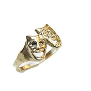 Classic Comedy and Tragedy Ring Solid 14K Yellow Gold - Etsy