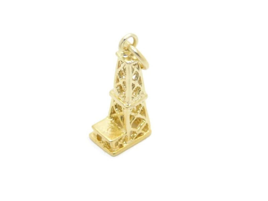 Oil Rig Charm Pendant 14k Yellow Gold - Etsy