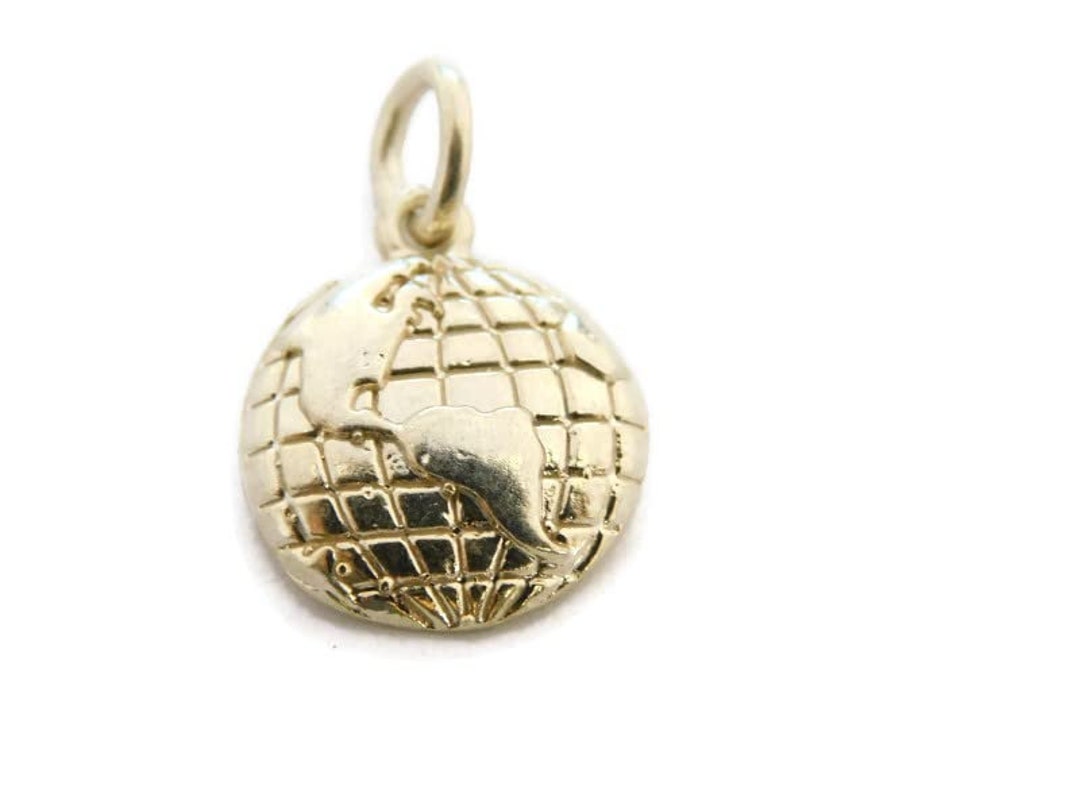 World Globe Charm Pendant 14k Yellow Gold - Etsy