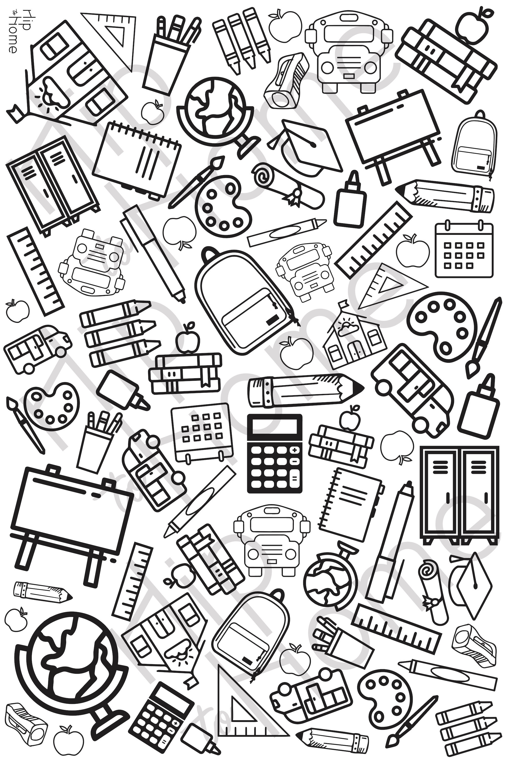 Back to School Printable Large Coloring Poster digital Download School ...