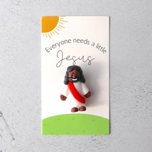 Mini Brown Smiling Jesus Figurine With Red Sash, “everyone Needs a ...