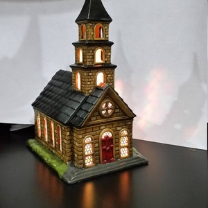 Hand Painted Lighted Ceramic Christmas Church Village Display - Etsy