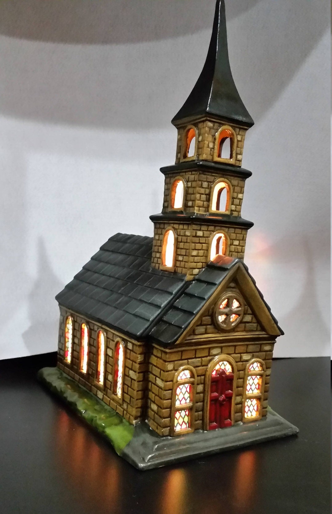 Hand Painted Lighted Ceramic Christmas Church Village Display - Etsy