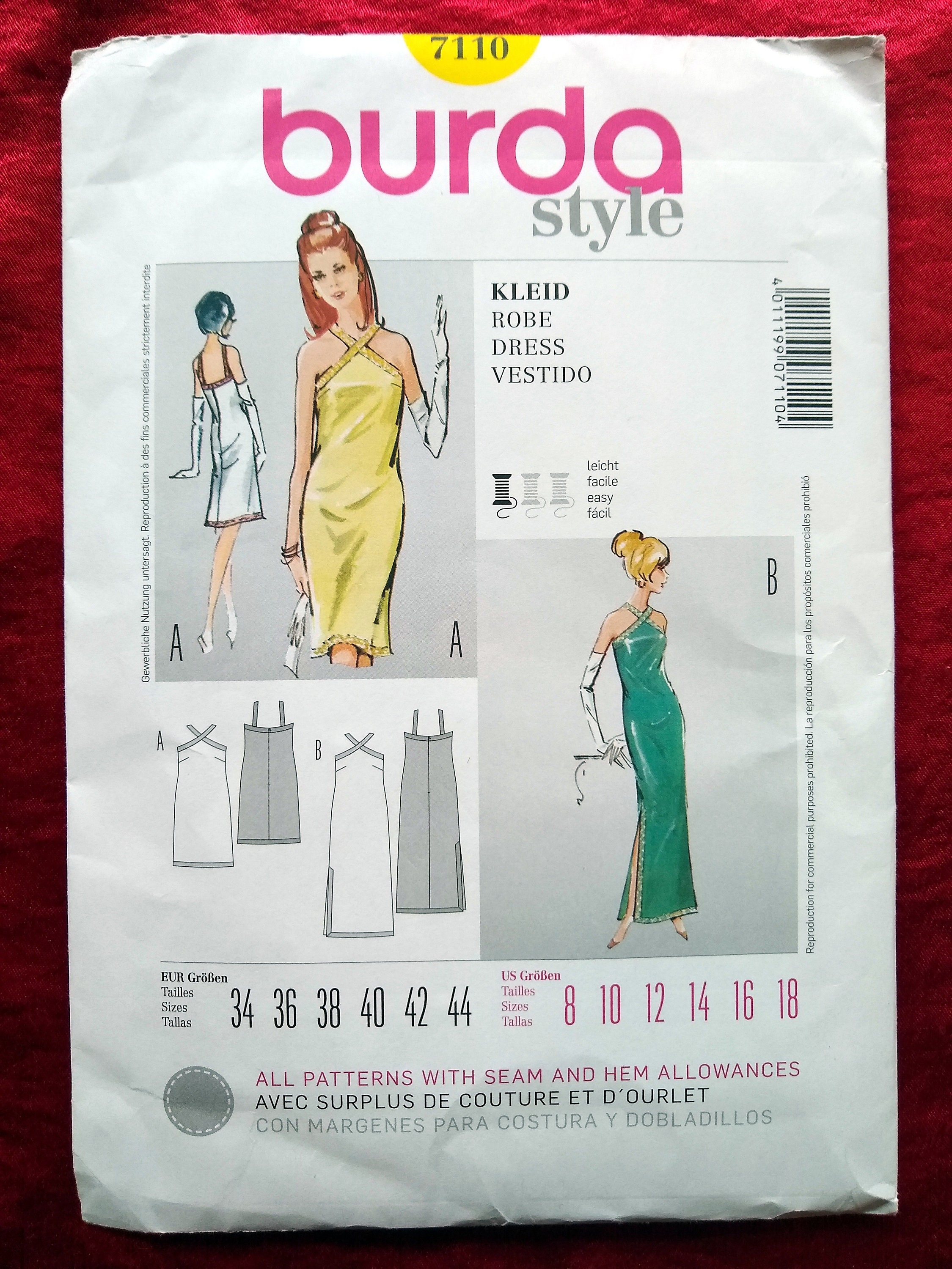 Burda 7110 cocktail prom retro 1960s dress pattern Sizes 8-18 UNCUT ...