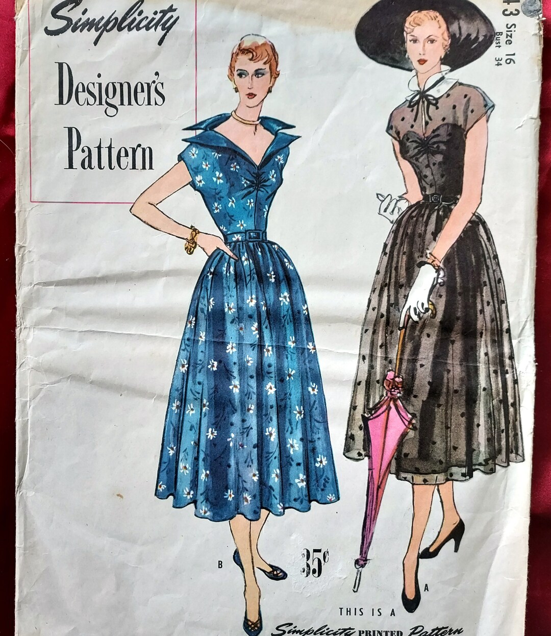 RARE Simplicity Designer 8243 Romantic 1950s Full Skirt Dress Pattern ...