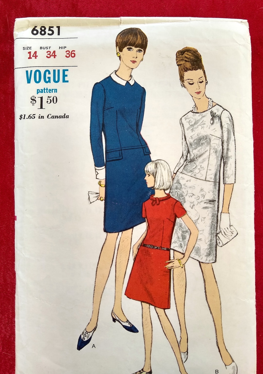 RARE Vogue 6851 1960s Jackie Audrey Dress Pattern With Seaming Detail ...