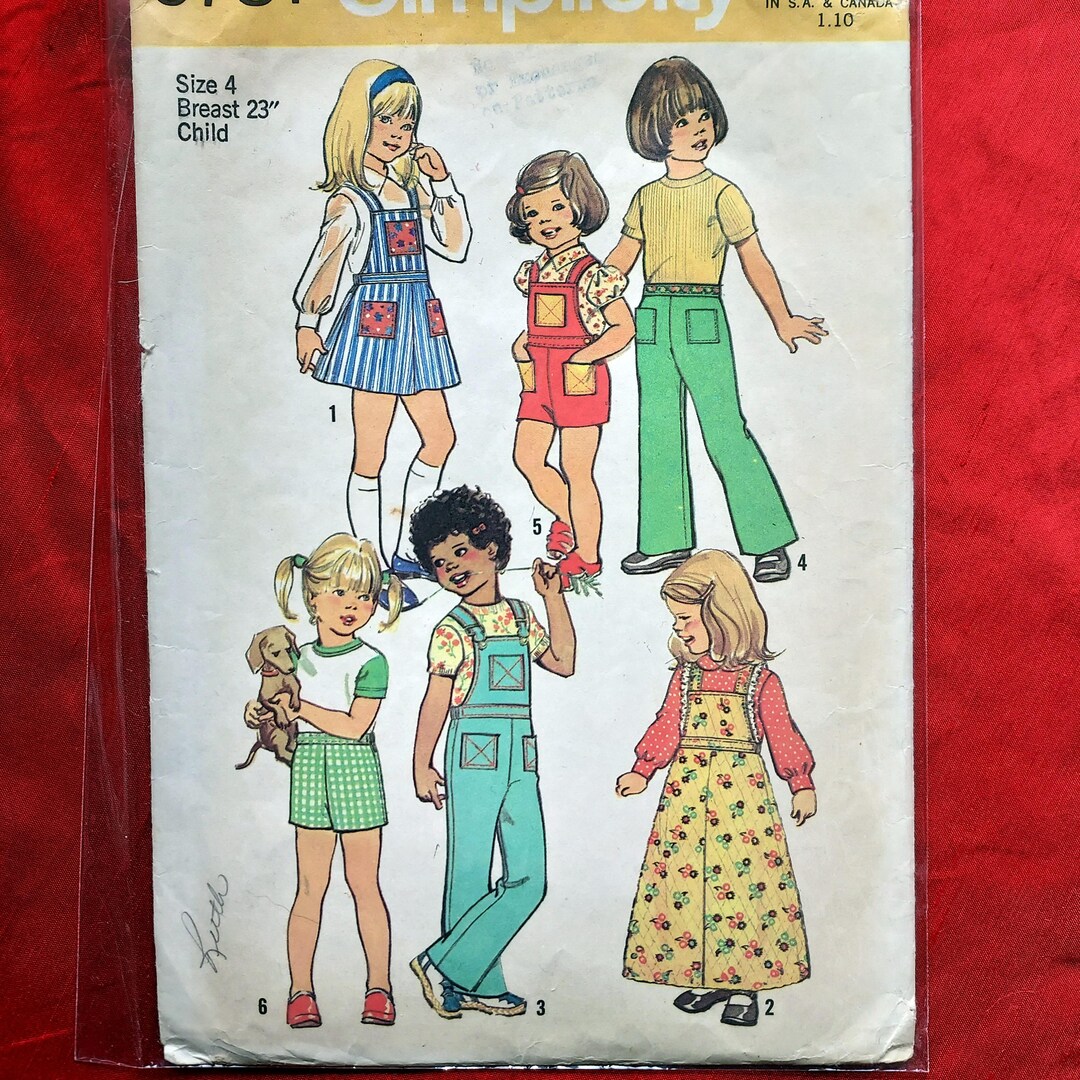 Simplicity 6781 1970s Sewing Pattern for Child's Bib Overalls, Shorts ...
