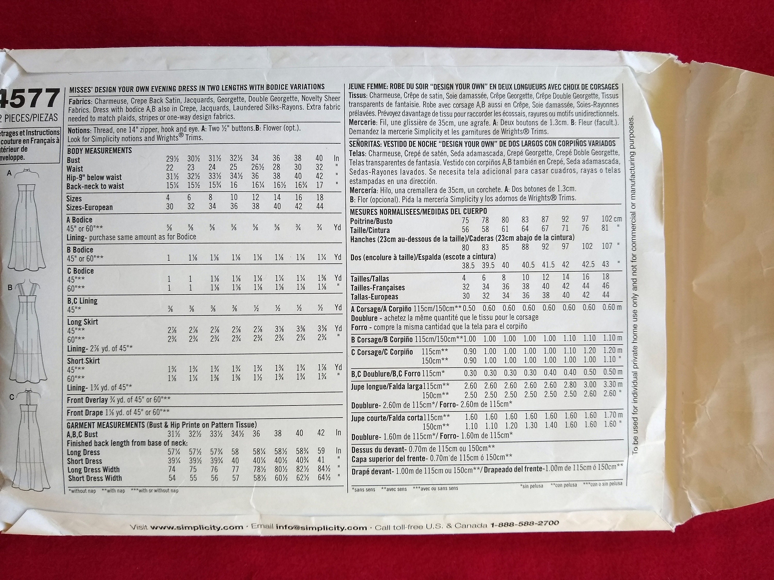 Simplicity 4577 Evening Dress Pattern in Two Lengths With Bodice ...