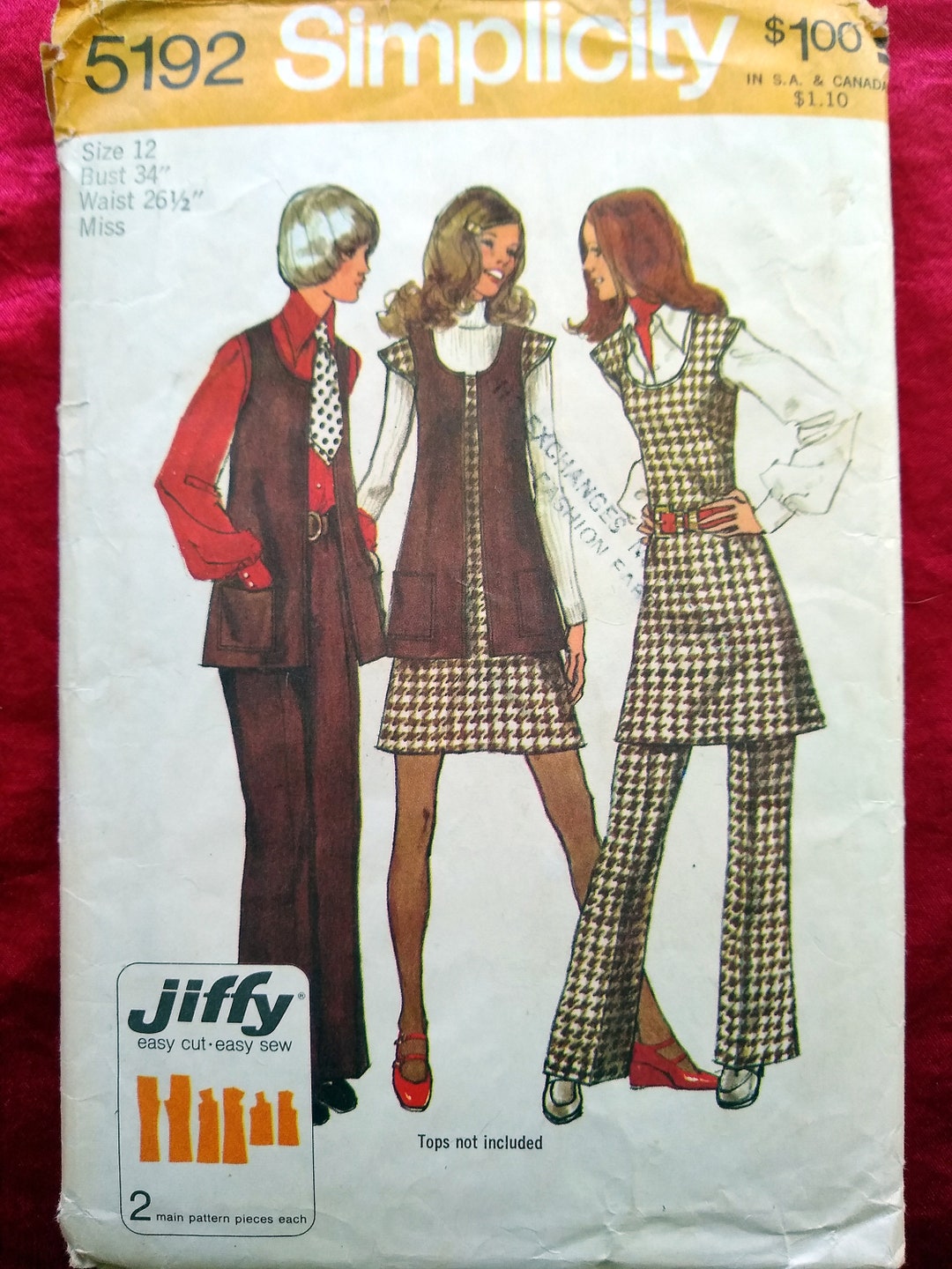 Simplicity 5192 1970s Mod Jumper, Vest and Pants Pattern. Size 12 34 B ...