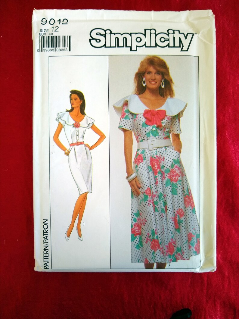 Simplicity 9012 1980s Dress Pattern Flutter Portrait Collar Slim or ...