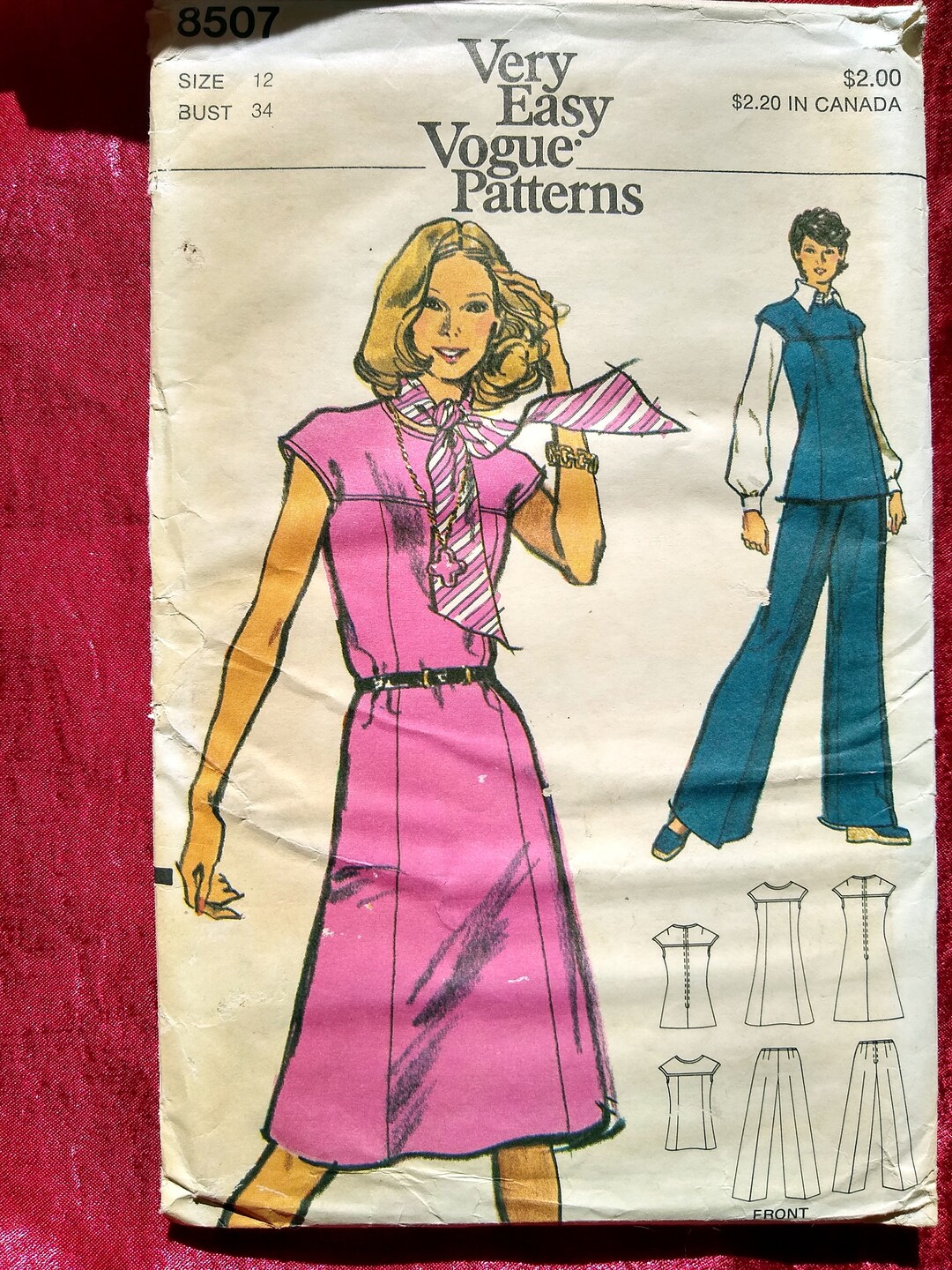 Vogue 8507 1970s Retro Dress, Tunic and Pants Pattern Size 12 B 34. Cut ...