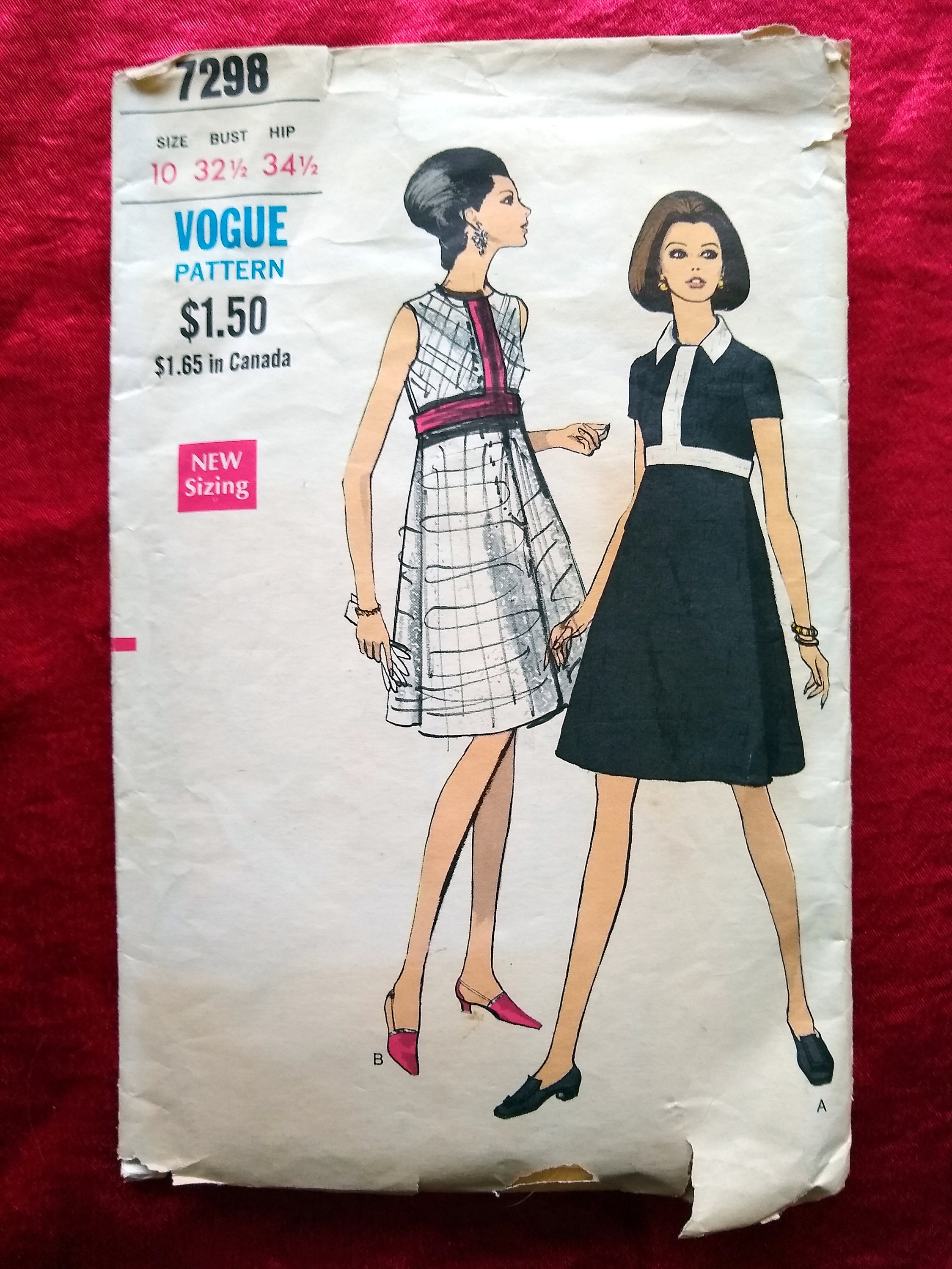 RARE Vogue 7298 Mod 1960s High-waisted Dress Pattern, Color Bands, High ...