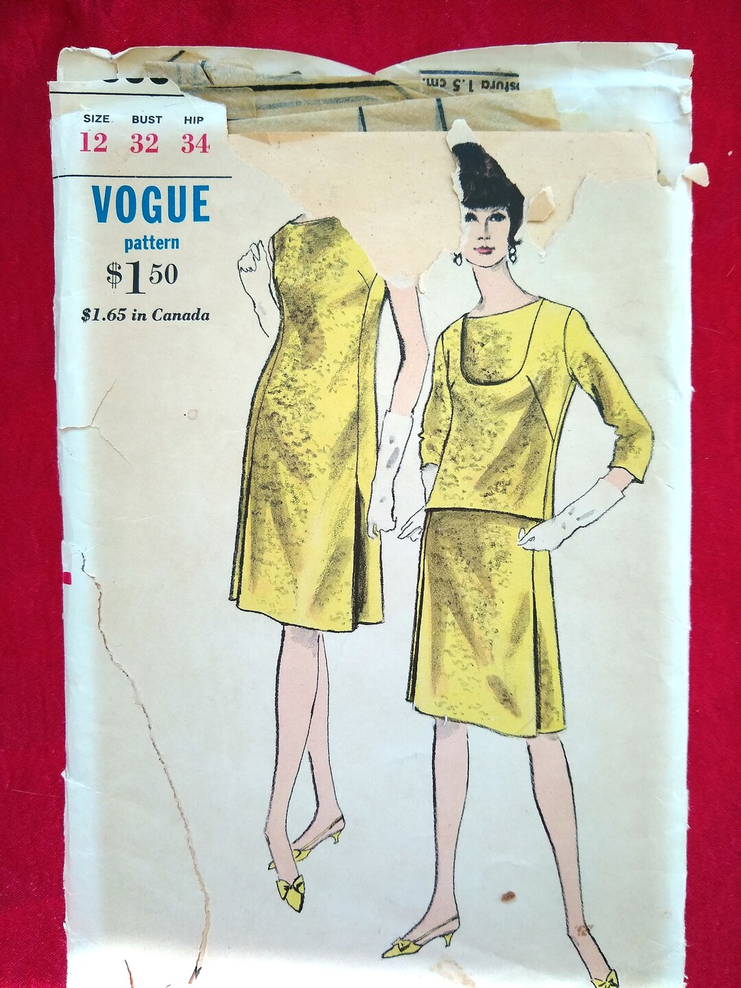 Vogue 6333 1960s One-piece Dress and Overblouse Pattern. Size 12 Bust ...
