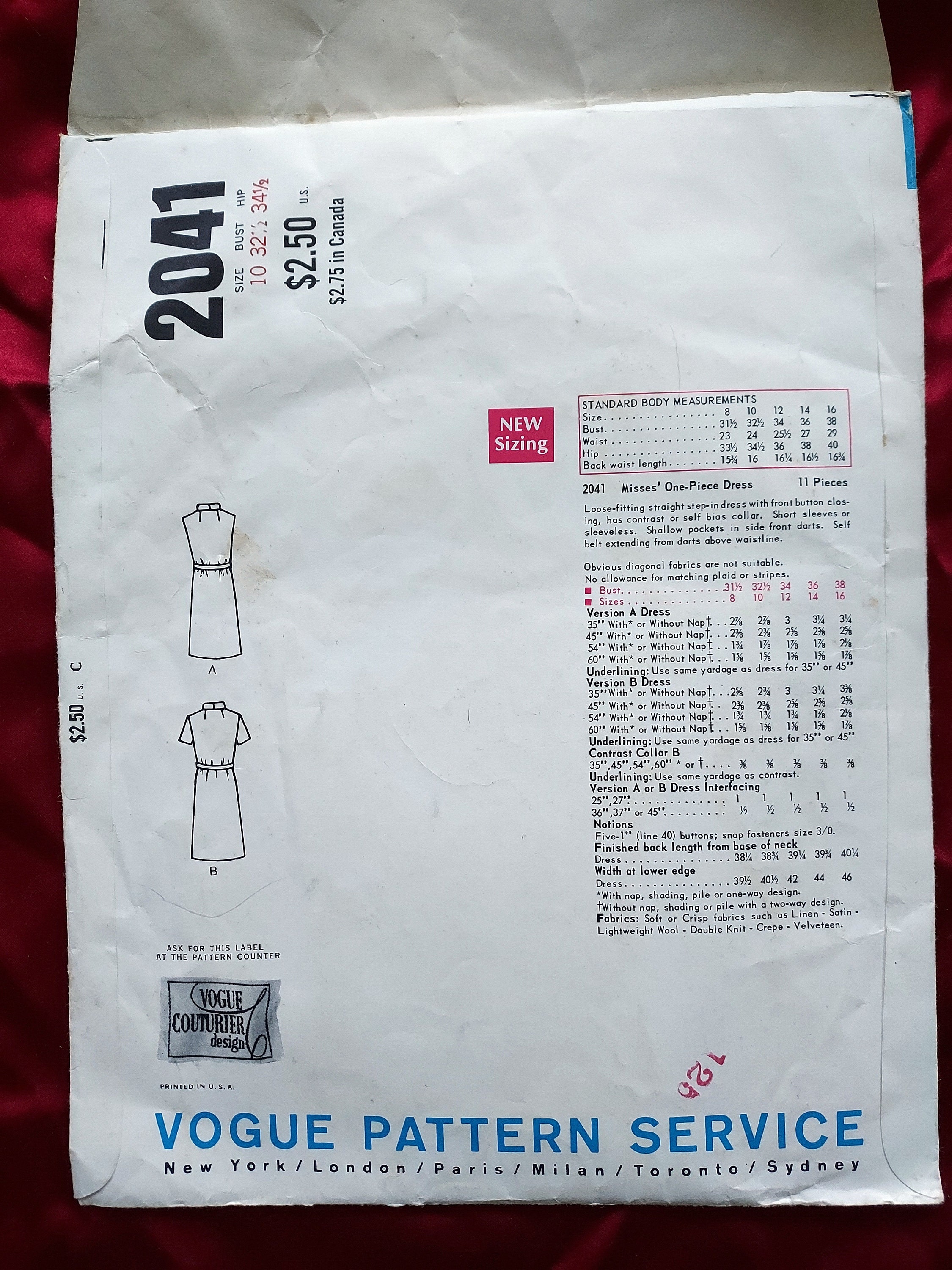 Vogue 2041 1960s Jackie Couturier Design Dress Pattern Size 10 B 32.5 ...
