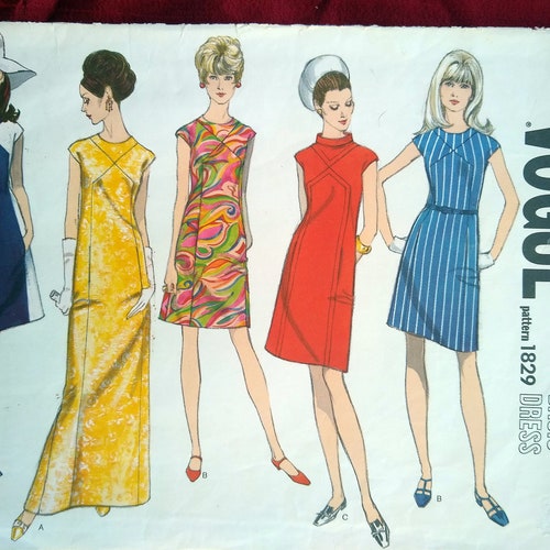 Vogue 1829 1960s Mod Dress Pattern With Seaming Details Size - Etsy