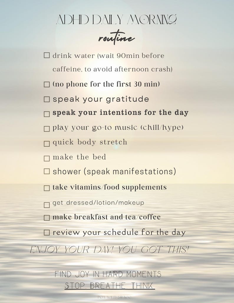 ADHD Morning Routine Checklist – Printable Planner for Focus ...