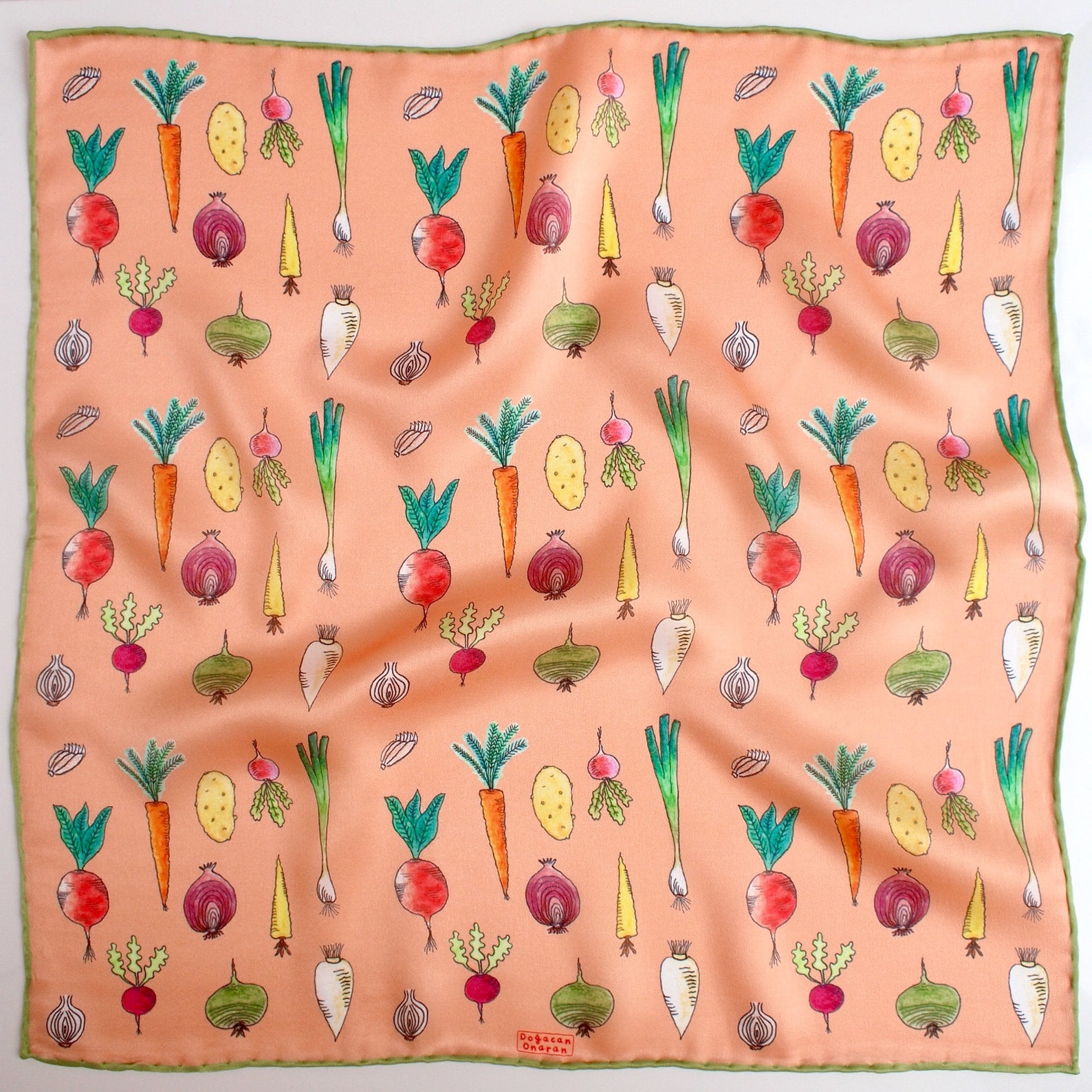 Happy Veggies Hand Illustrated 100% Silk Scarf - Etsy