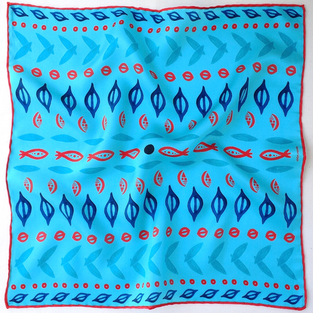 Summer Pattern Mix red Edges Hand Illustrated 100% Silk - Etsy