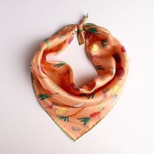 Happy Veggies Hand Illustrated 100% Silk Scarf - Etsy