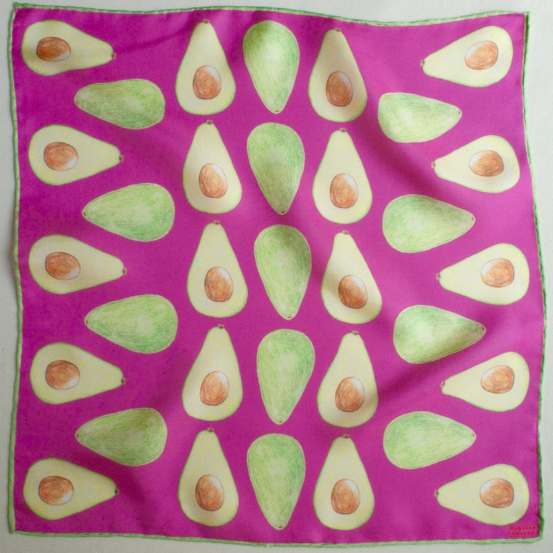 Avocado Dance - Hand Illustrated 100% Silk - Wool - Cotton Scarf - Etsy