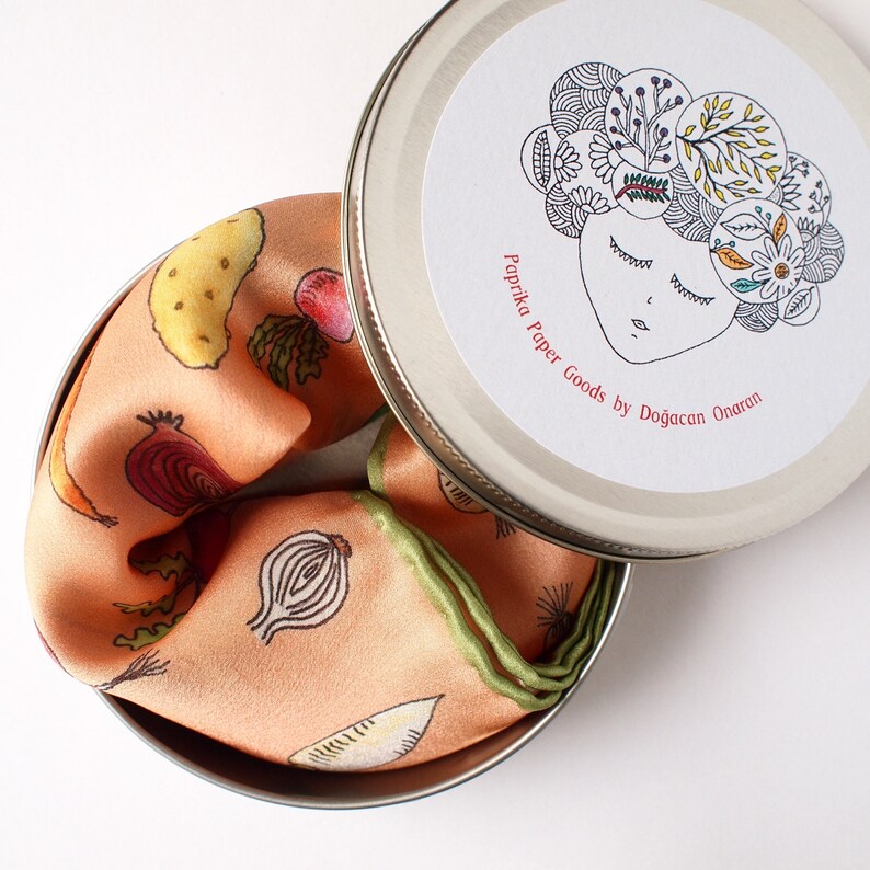 Happy Veggies Hand Illustrated 100% Silk Scarf - Etsy