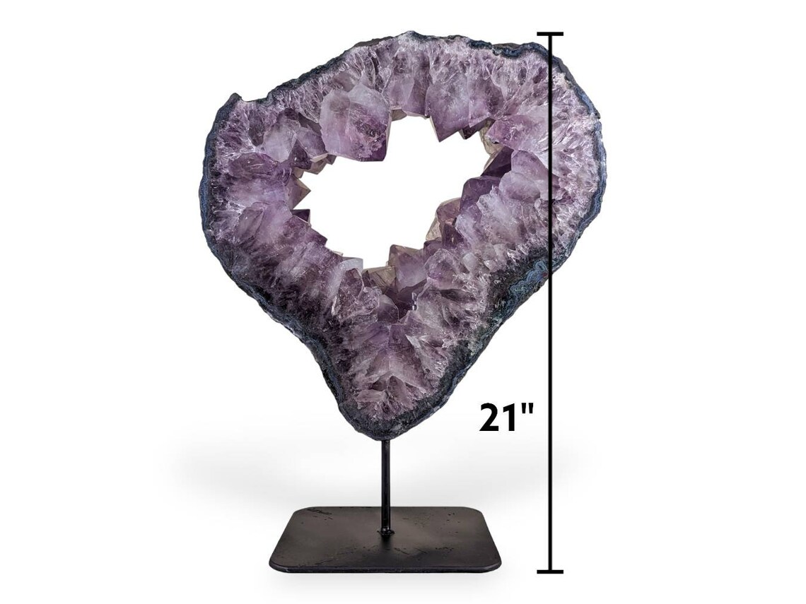 Amethyst Geode Slice: 21" Polished Crystal Cathedral With Iron Stand - Etsy