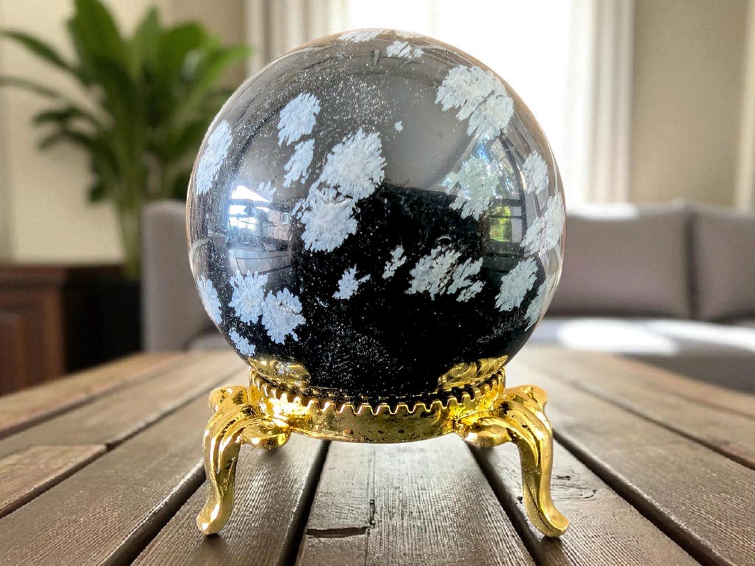 Snowflake Obsidian Sphere: Polished Crystal Display With Stand - Etsy