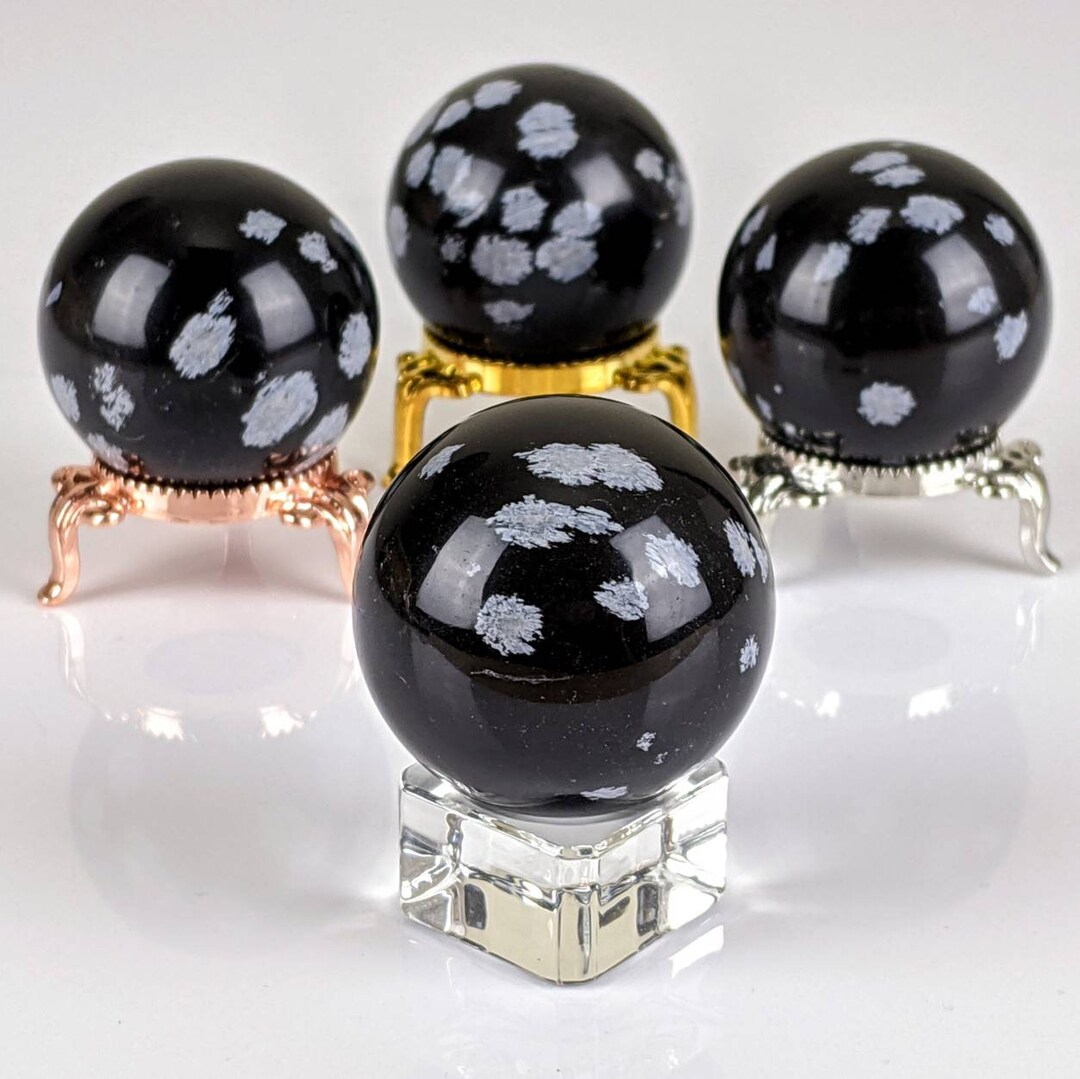 Snowflake Obsidian Sphere W/ Stand Chakra Crystal Ball Volcanic Glass ...