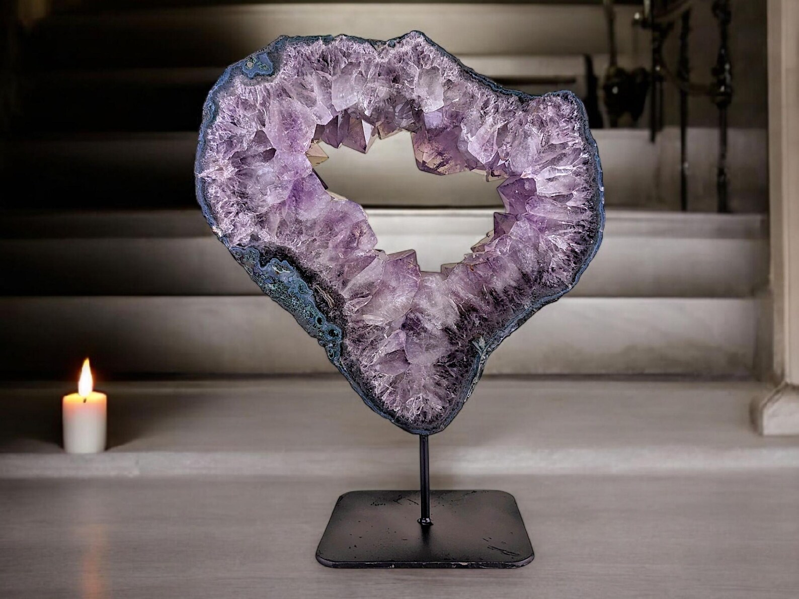 Amethyst Geode Slice: 21" Polished Crystal Cathedral With Iron Stand - Etsy