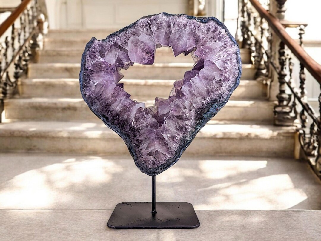 Amethyst Geode Slice: 21" Polished Crystal Cathedral With Iron Stand - Etsy