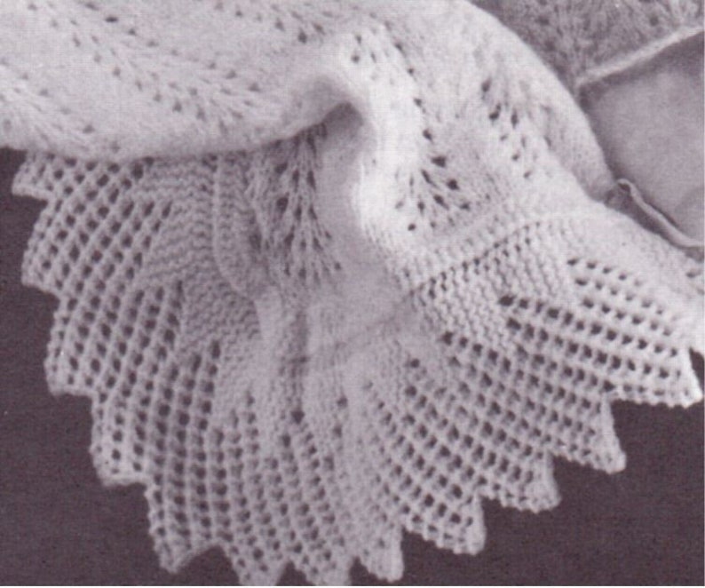 Feather and Fan Knit Pattern Set Jacket Bonnet Booties Shawl Gifts Baby ...