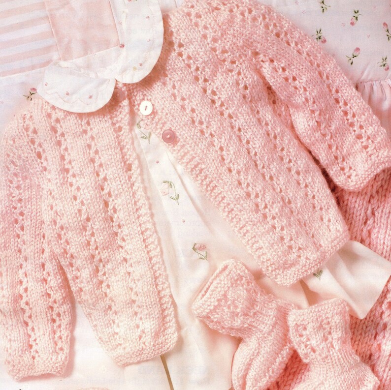 Perfectly Pink Knit Set Pattern for 6 Months Sacque Bonnet Booties ...