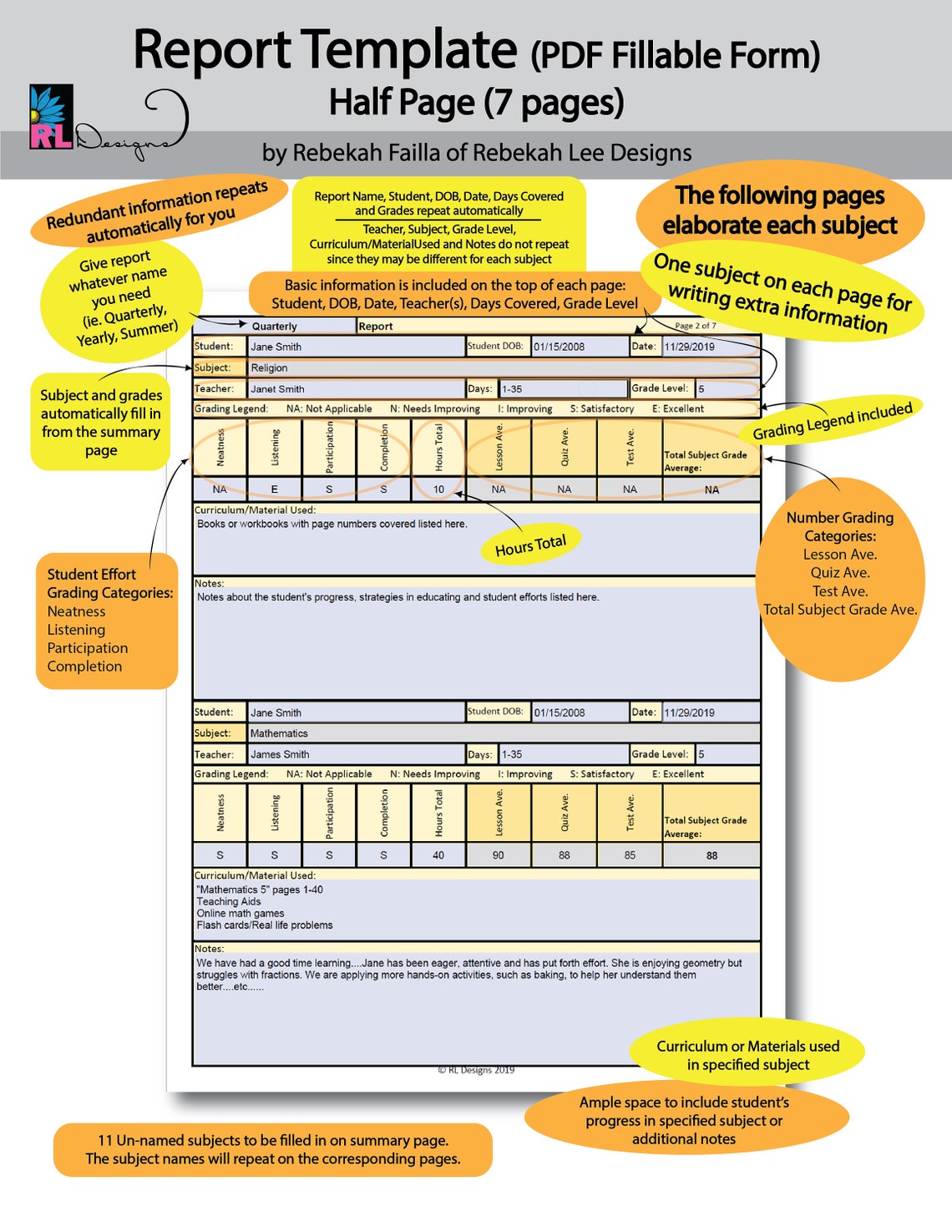 Report Template Half Page Version (PDF Fillable Form) - Etsy