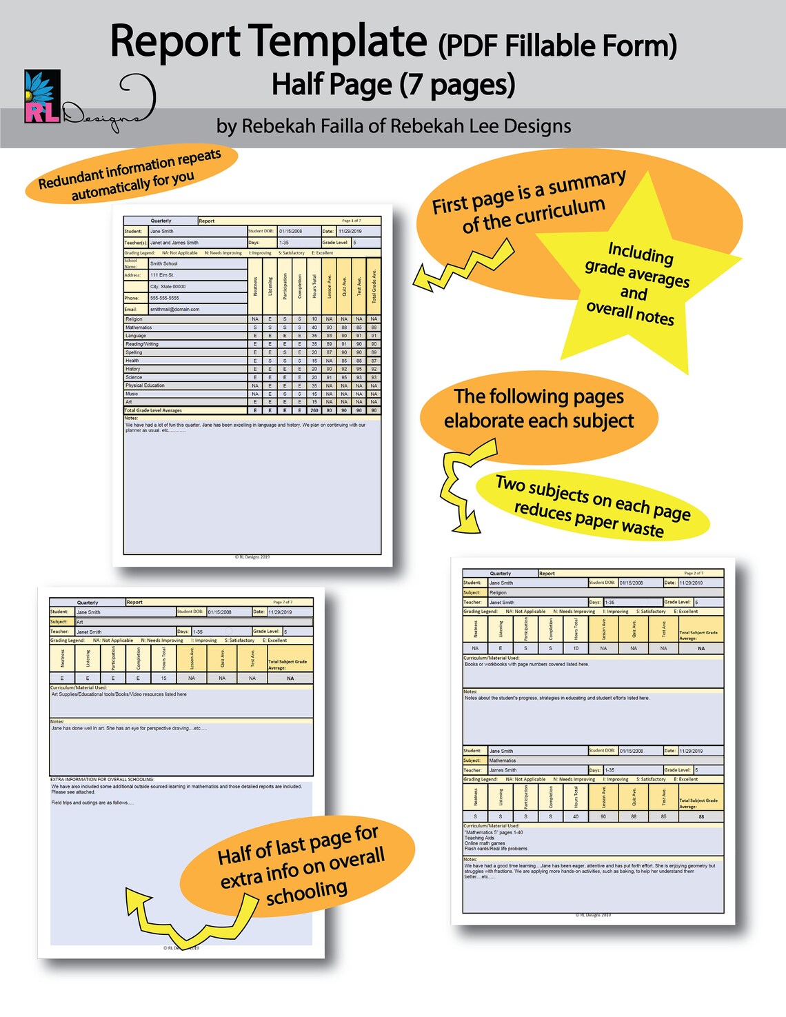 Report Template Half Page Version (PDF Fillable Form) - Etsy