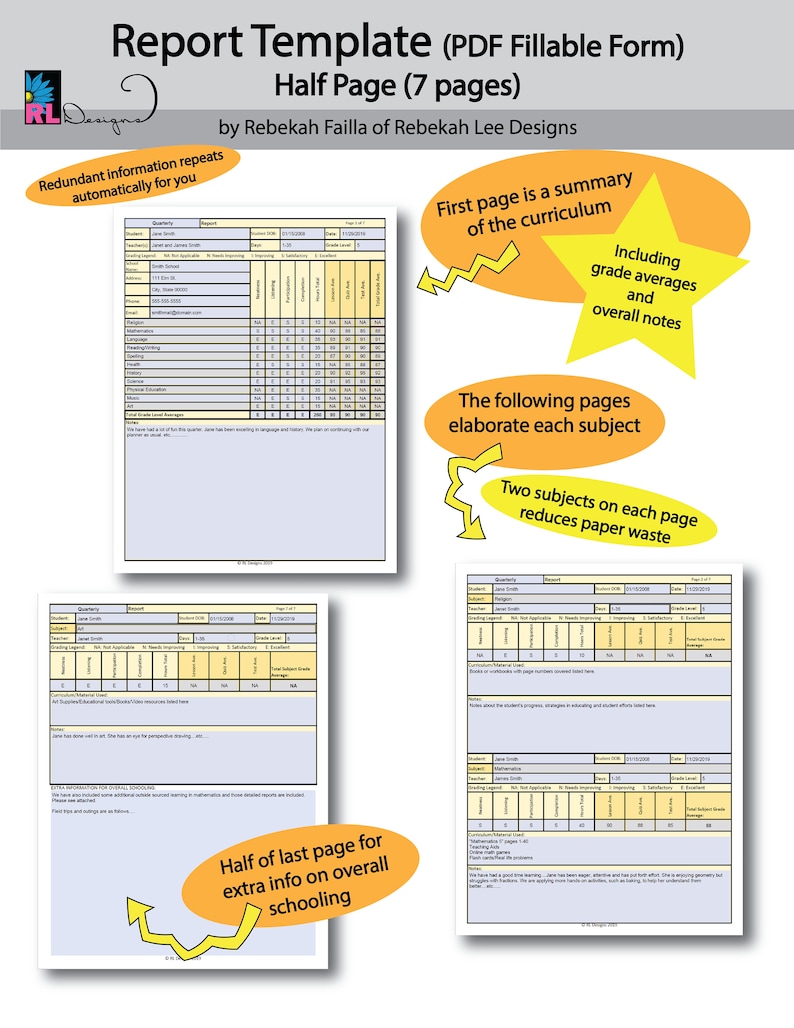 Report Template Half Page Version (PDF Fillable Form) - Etsy