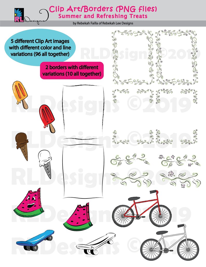 Clip Art Summer and Refreshing Treats/borders (PNG Images) - Etsy