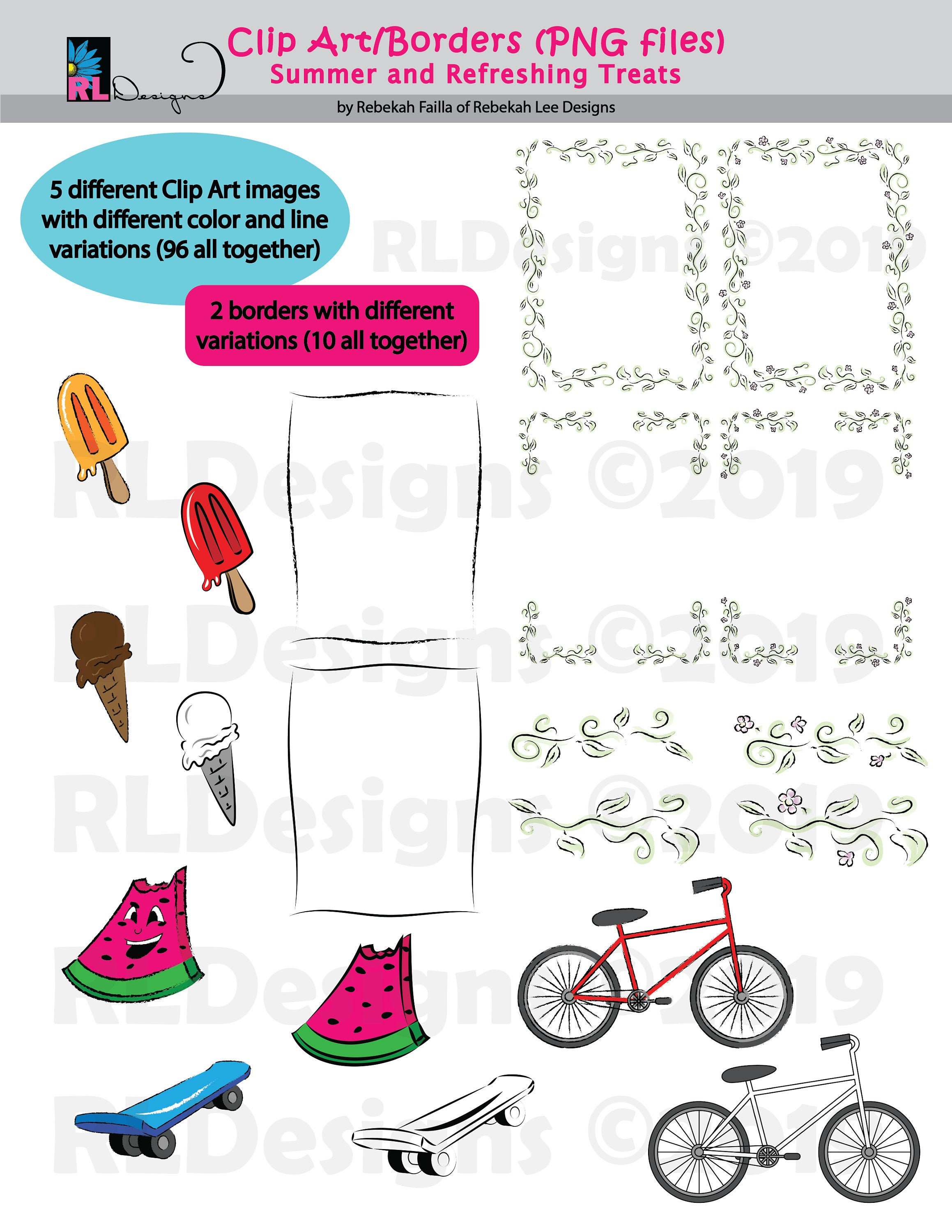 Clip Art Summer and Refreshing Treats/borders (PNG Images) - Etsy