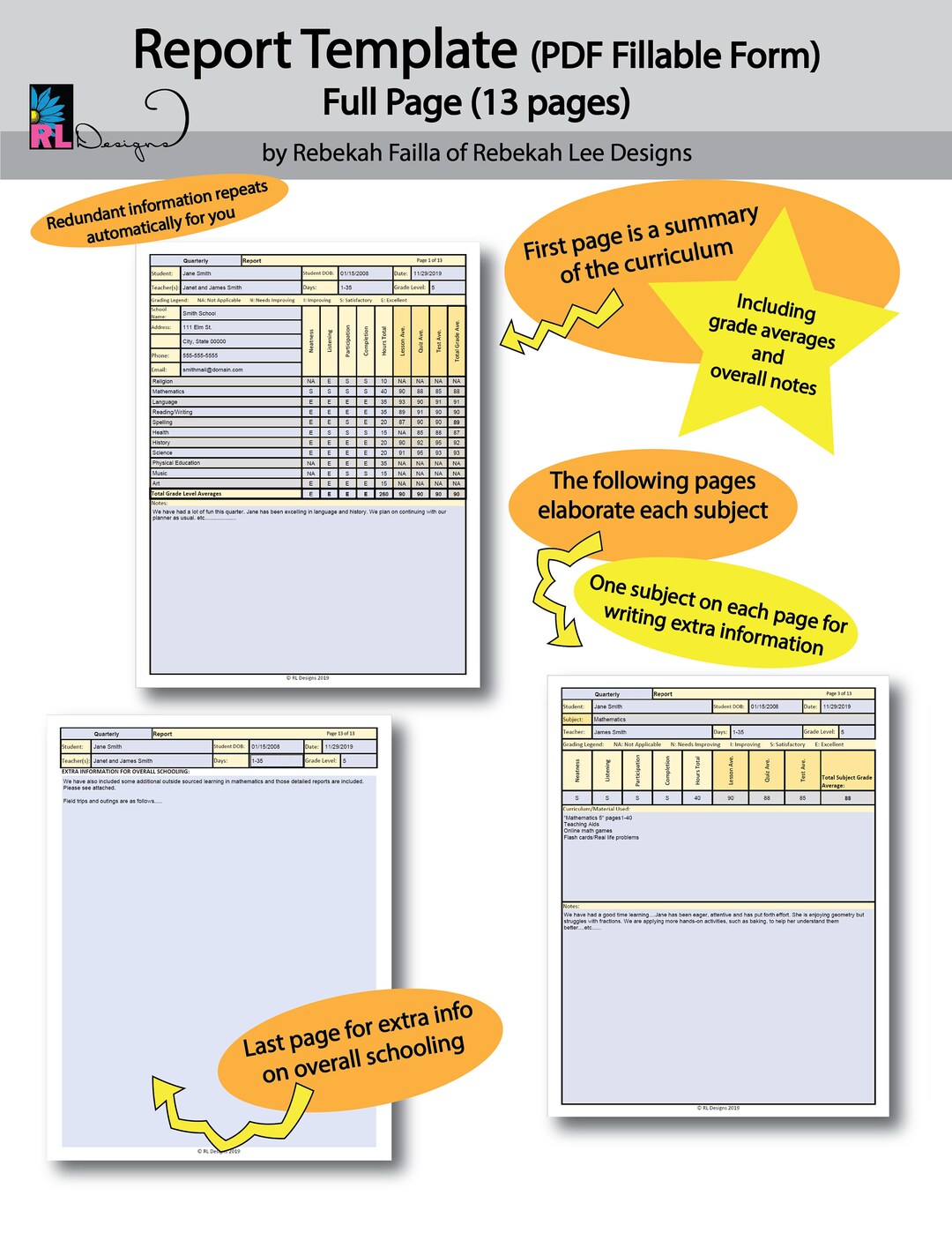 Report Template Full Page Version (PDF Fillable Form) - Etsy
