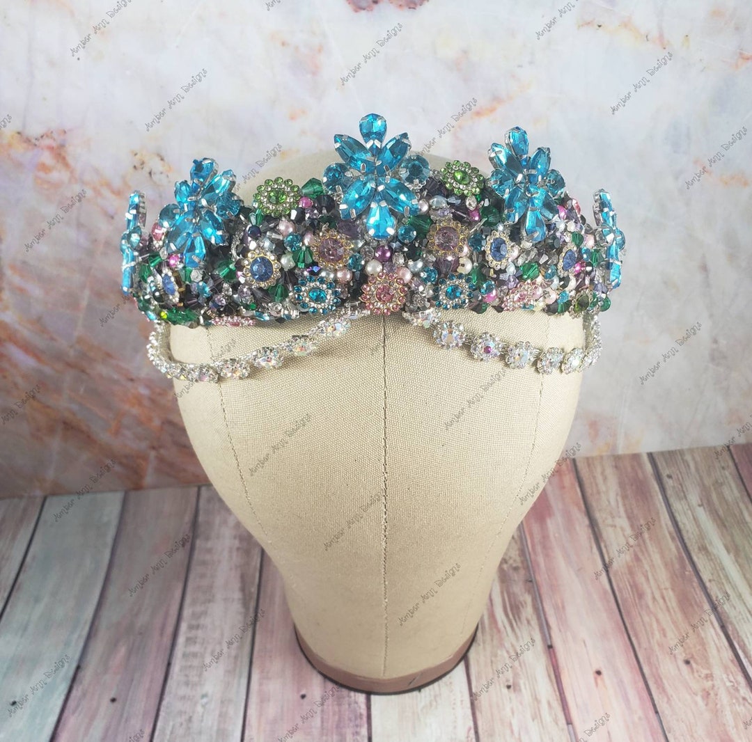 Renaissance, Handsewn Teal Wedding Tiara, Gothic Luxury, Wedding Crown ...