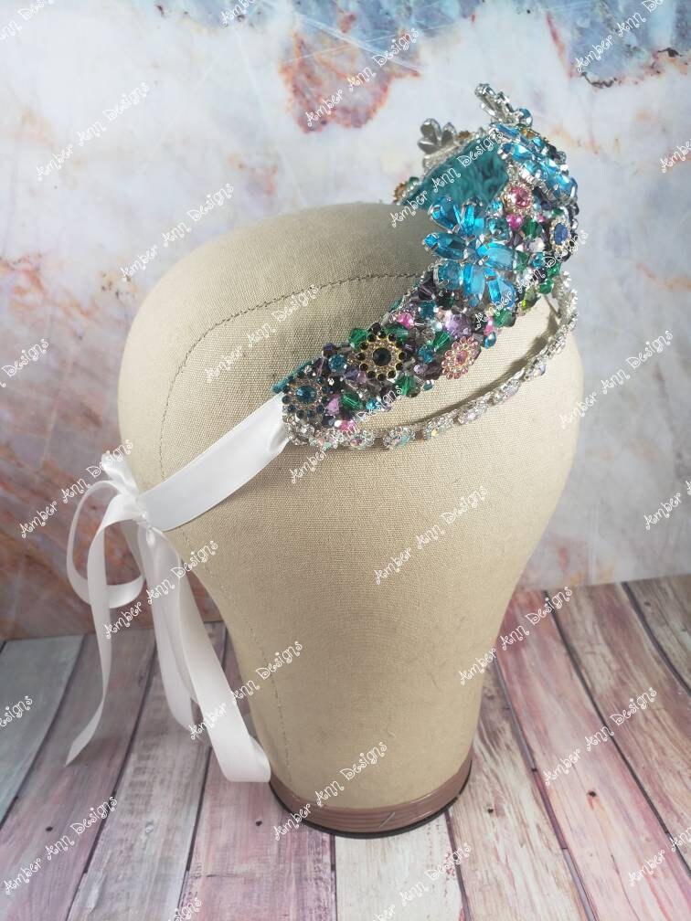 Renaissance, Handsewn Teal Wedding Tiara, Gothic Luxury, Wedding Crown ...