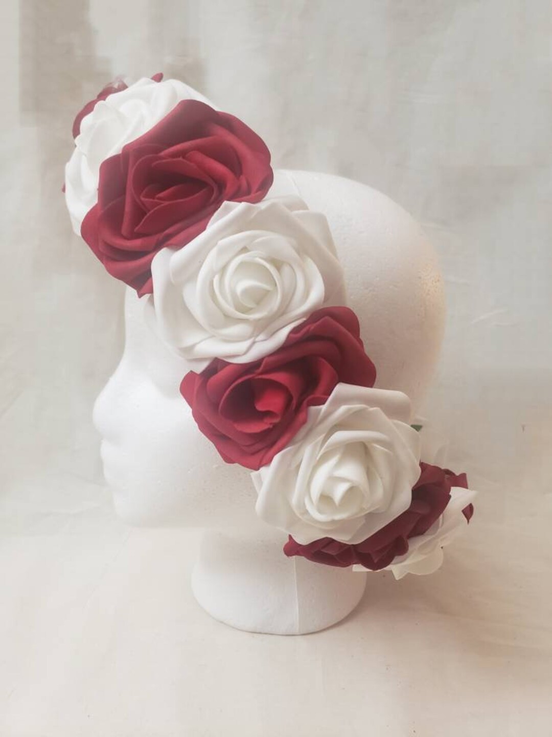 Red & White Flower Crown, Rose Headpiece, Renaissance Flower Crown ...