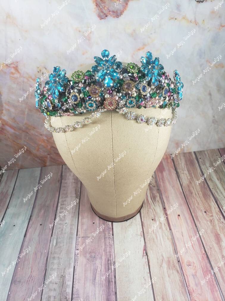 Renaissance, Handsewn Teal Wedding Tiara, Gothic Luxury, Wedding Crown ...