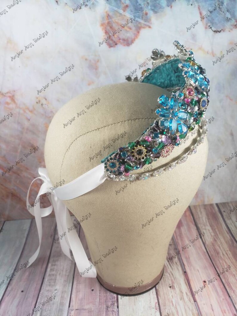 Renaissance, Handsewn Teal Wedding Tiara, Gothic Luxury, Wedding Crown ...