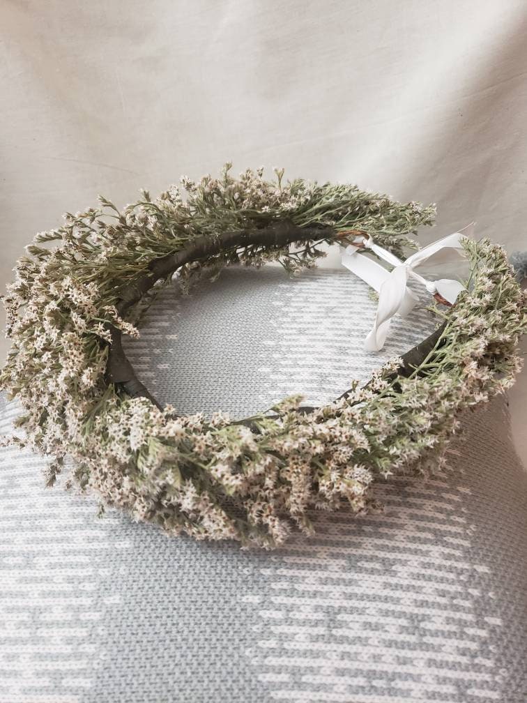 Dried White German Statice Flower Crown, Rustic Bridal Headpiece - Etsy