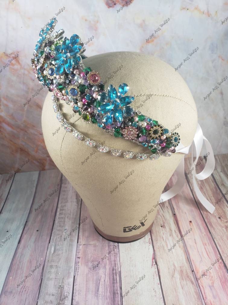 Renaissance, Handsewn Teal Wedding Tiara, Gothic Luxury, Wedding Crown ...